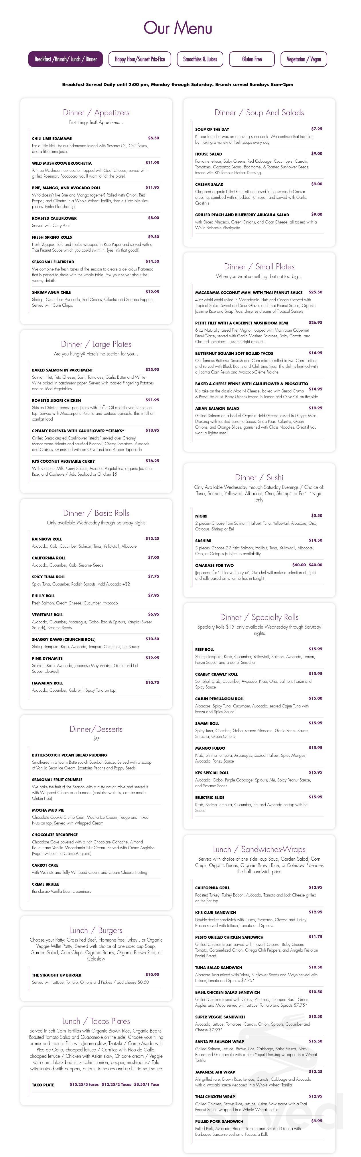 Ki's Restaurant menu in Cardiff, California, USA