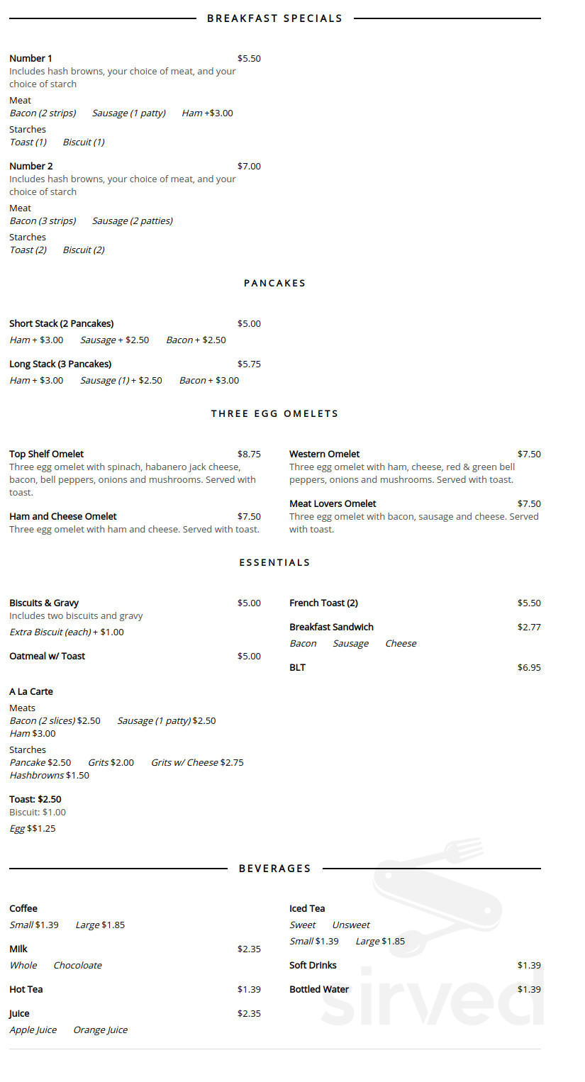 Hank's Express menus in La Grange, Texas, United States