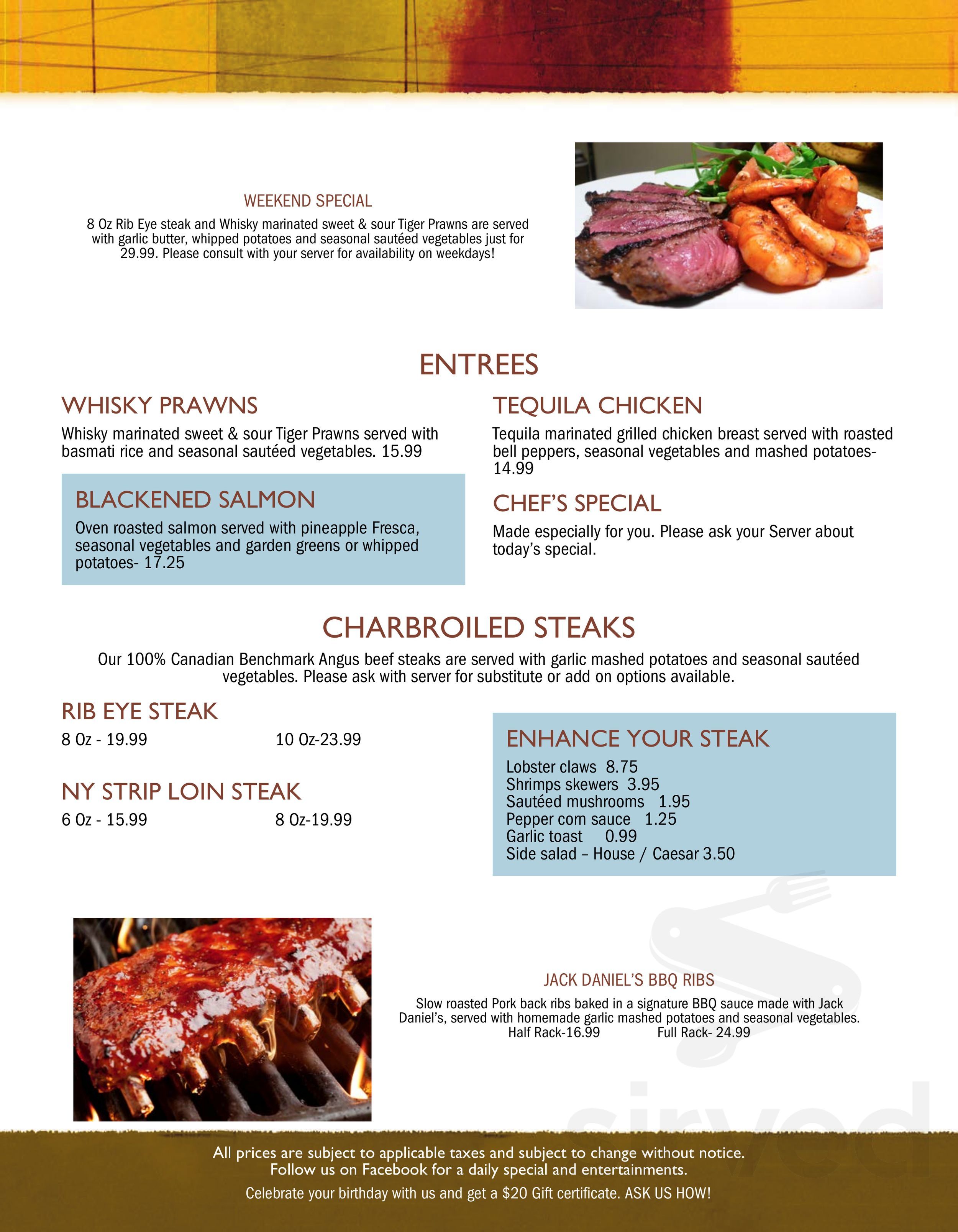 Picture Butte Hotel menu in Picture Butte, Alberta, Canada