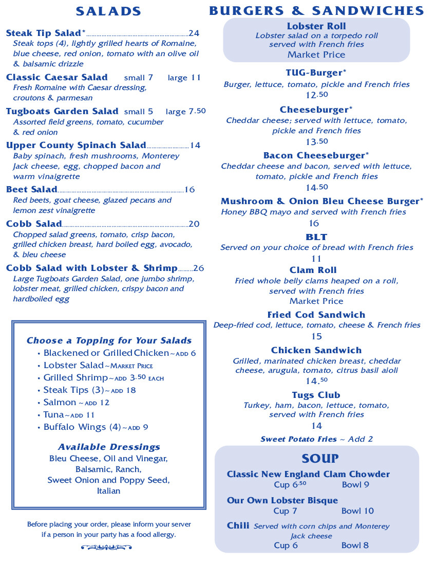 Tugboats at Hyannis Marina menu in West Yarmouth, Massachusetts, USA