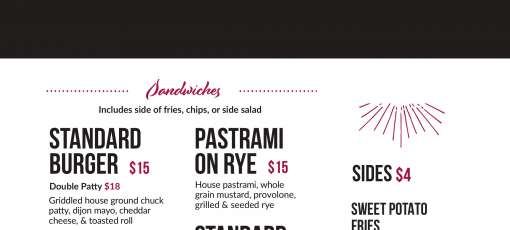 Menu for The Standard Social Market in Huntsville, AL | Sirved