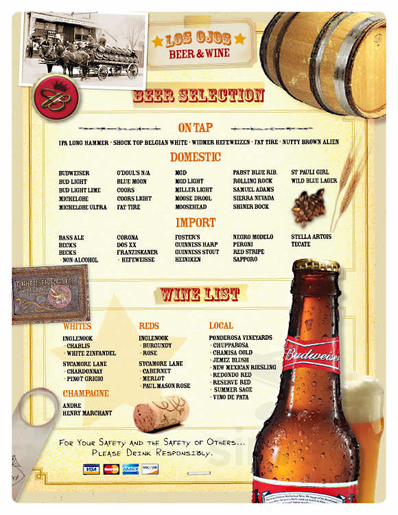 Los Ojos Restaurant & Saloon menu in Jemez Springs, New Mexico, USA