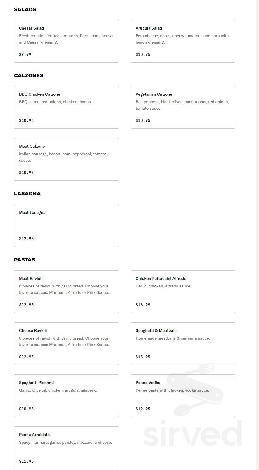Alessandro's Place menu in Los Angeles, California, USA