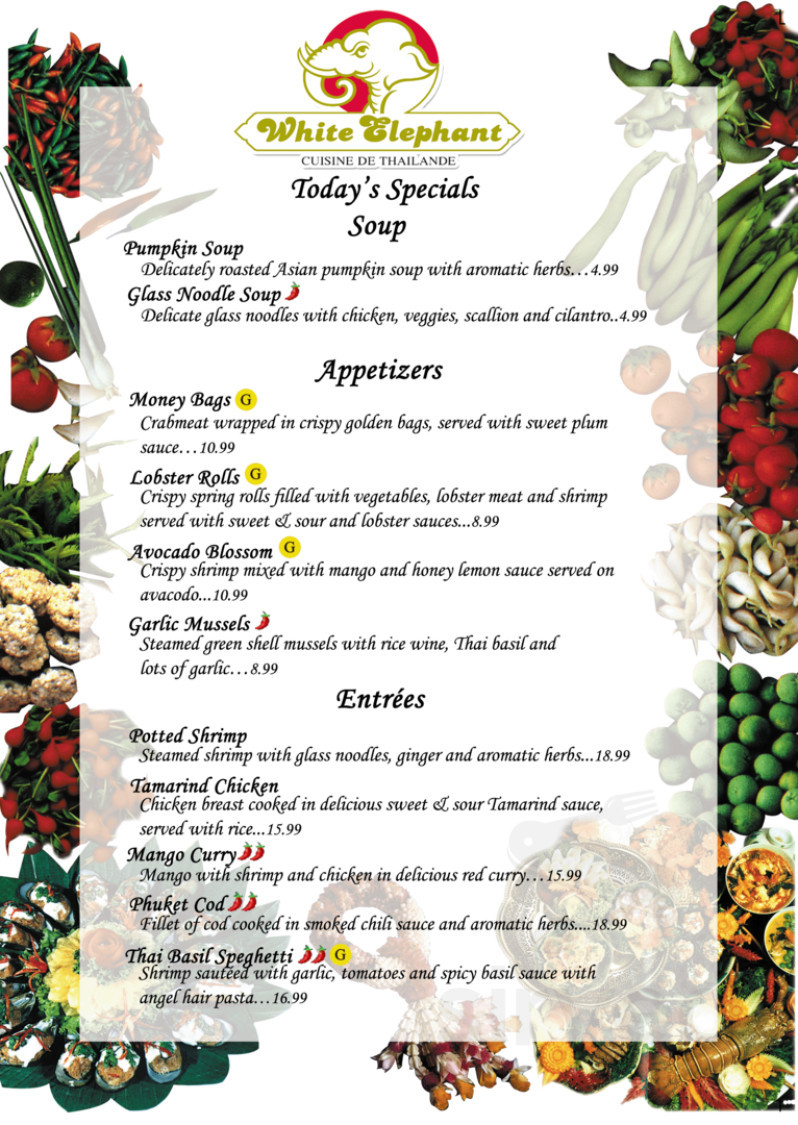 White Elephant Restaurant menu in Huntingdon Valley, Pennsylvania, USA