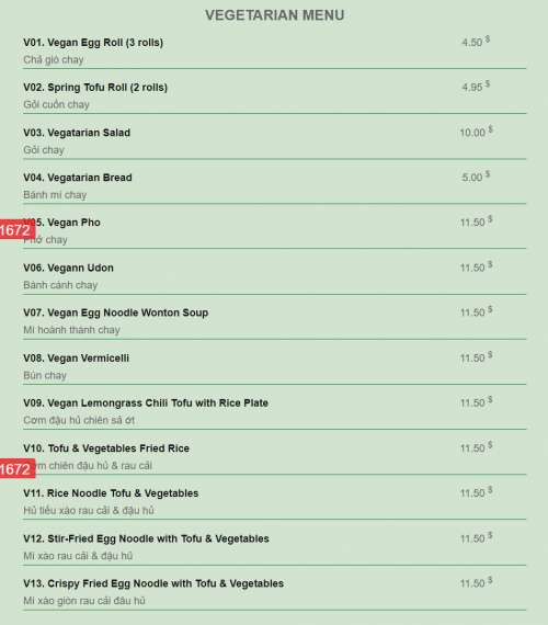 Delicious Pho menu in Chicago, Illinois, USA