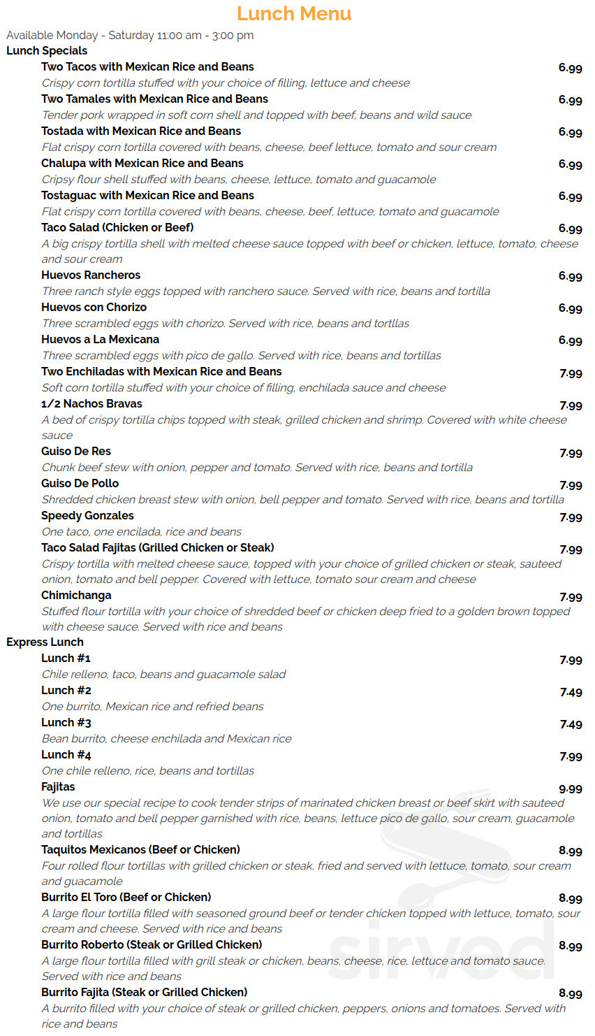 EL Toro Mexican Bar & Grill menu in Cape Coral, Florida, USA