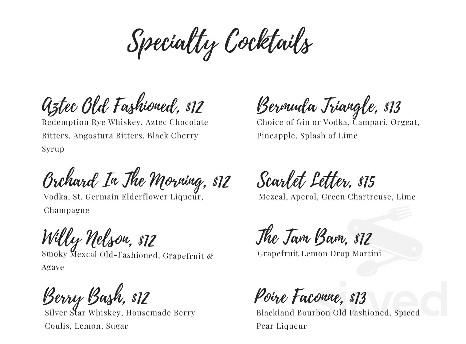 The Amber Room menu in Fort Worth, Texas, USA
