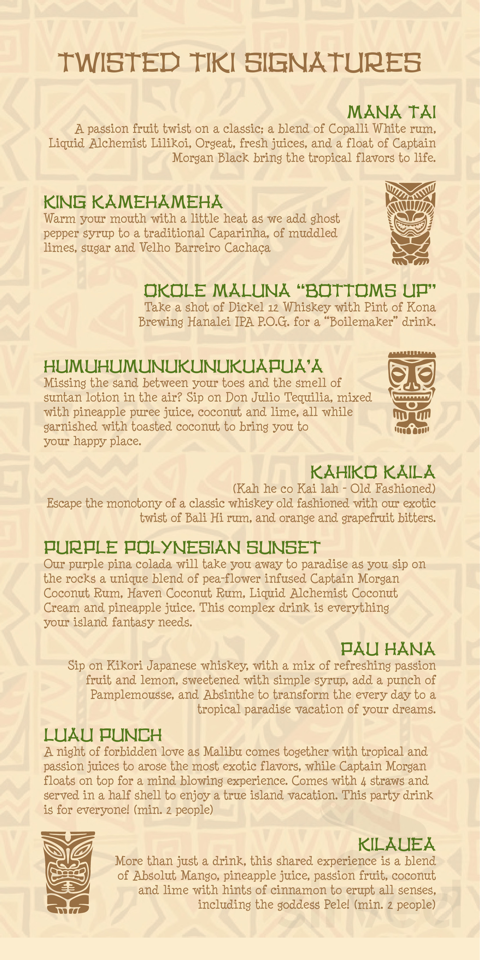 Twisted Tiki menu in Santa Ana, California, USA