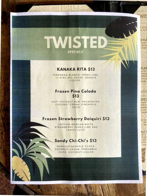 Twisted Tiki menu in Santa Ana, California, USA