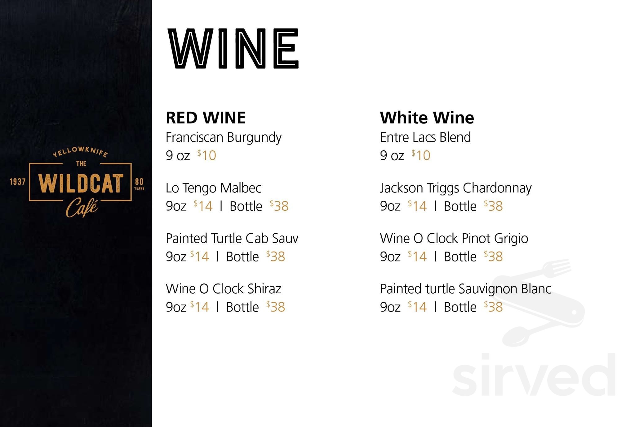 The Wildcat Cafe menus in Yellowknife, Northwest Territories, Canada