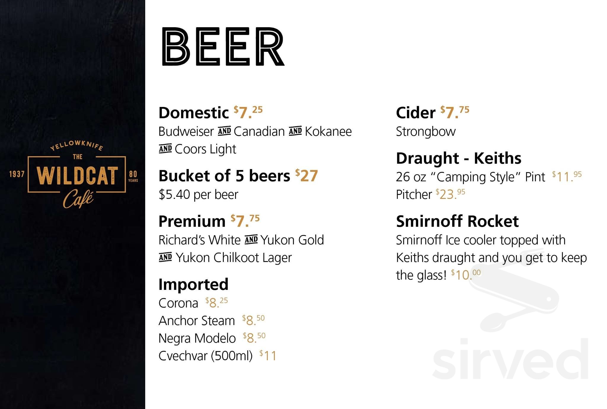 The Wildcat Cafe menus in Yellowknife, Northwest Territories, Canada