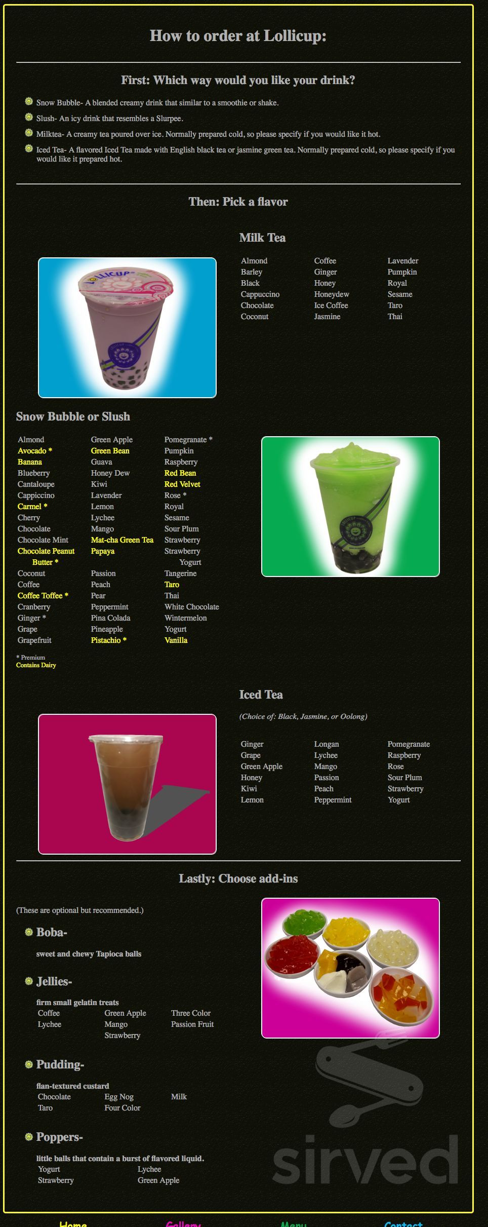 Lollicup menu in Glendale, Colorado, USA