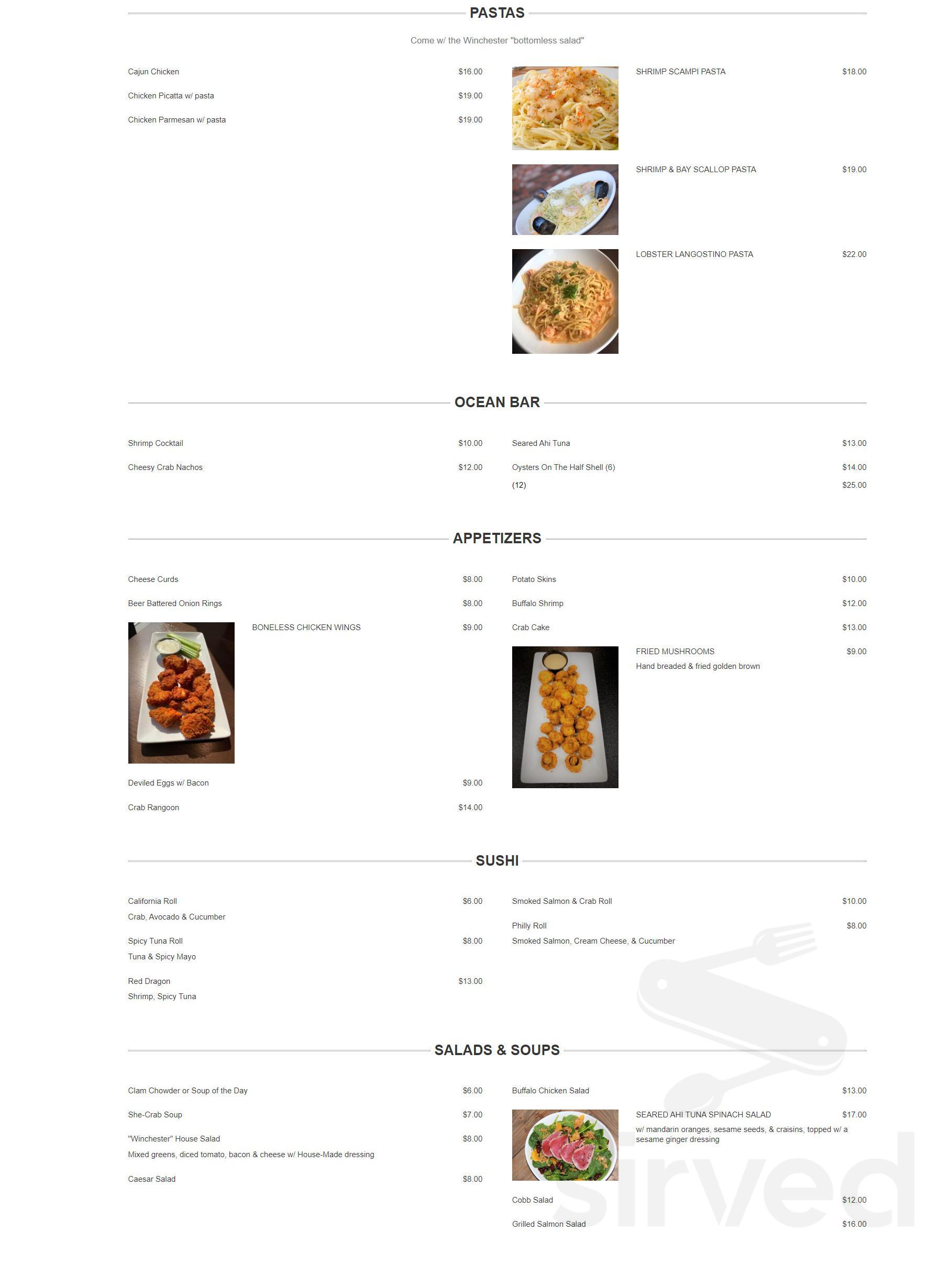 The Winchester menu in Ashland, Kentucky, USA