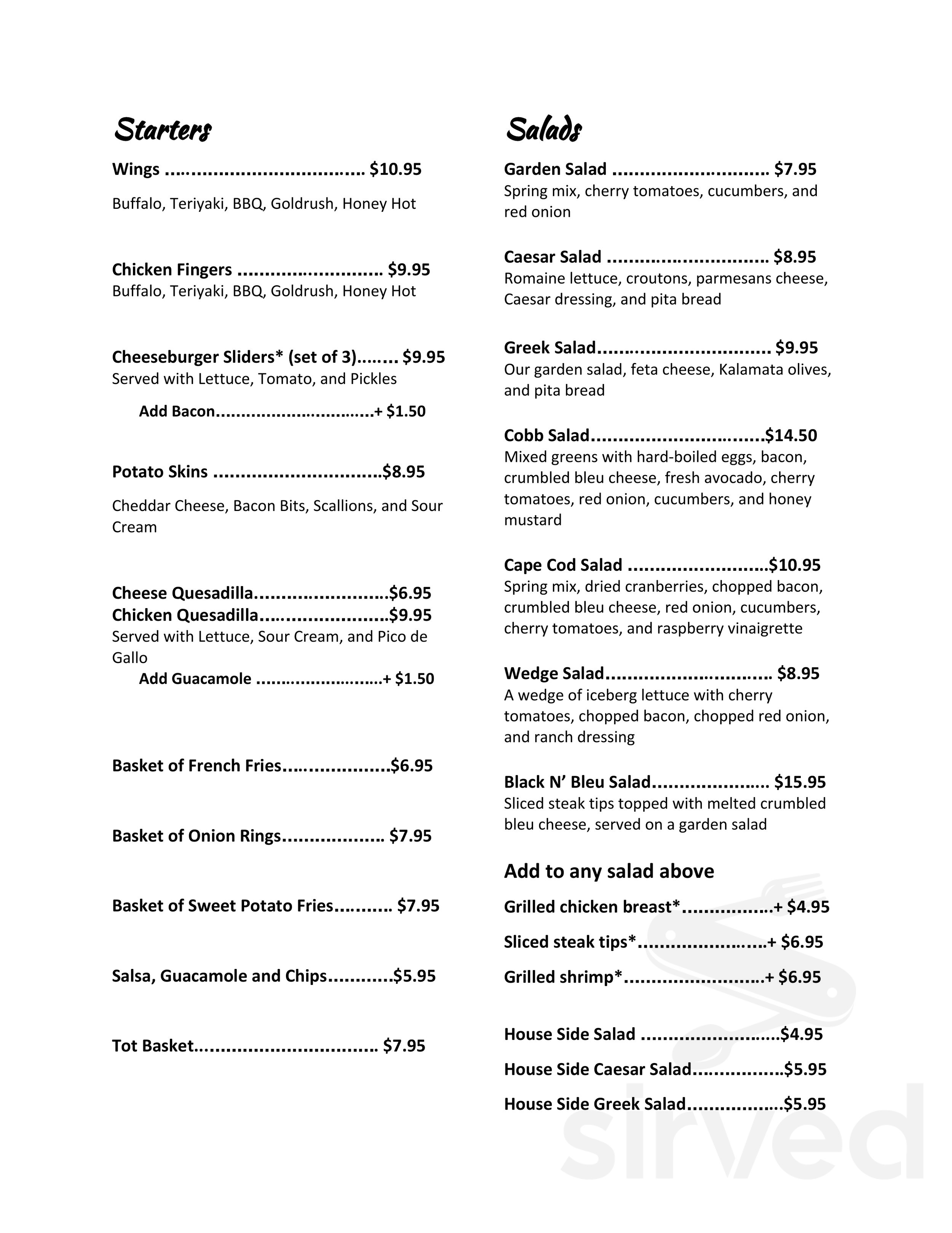 Menu - Winchester MA's First House Pub | Sirved