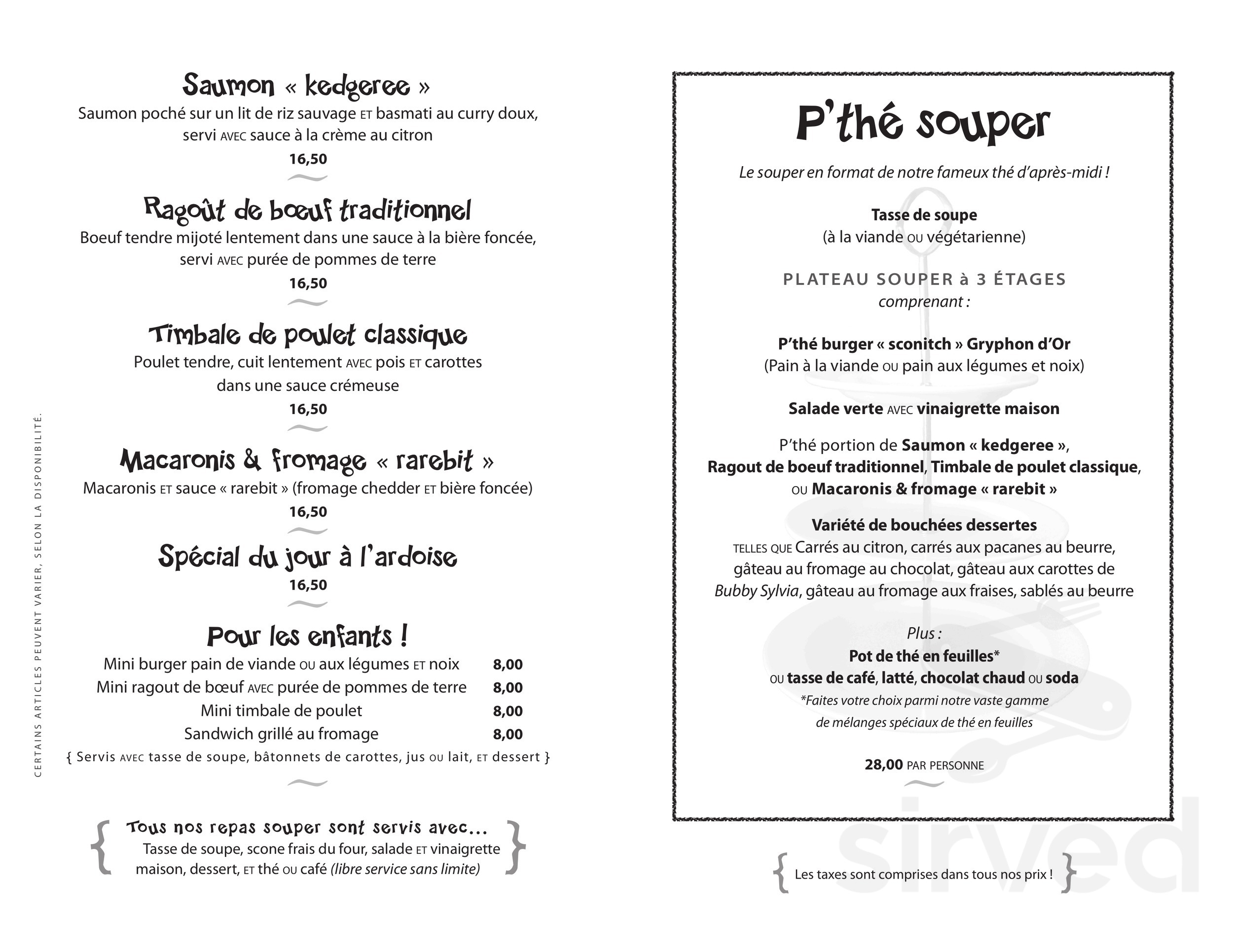 The Gryphon D'Or Tea Room menu in Montreal, Quebec H4A 2L2, Canada