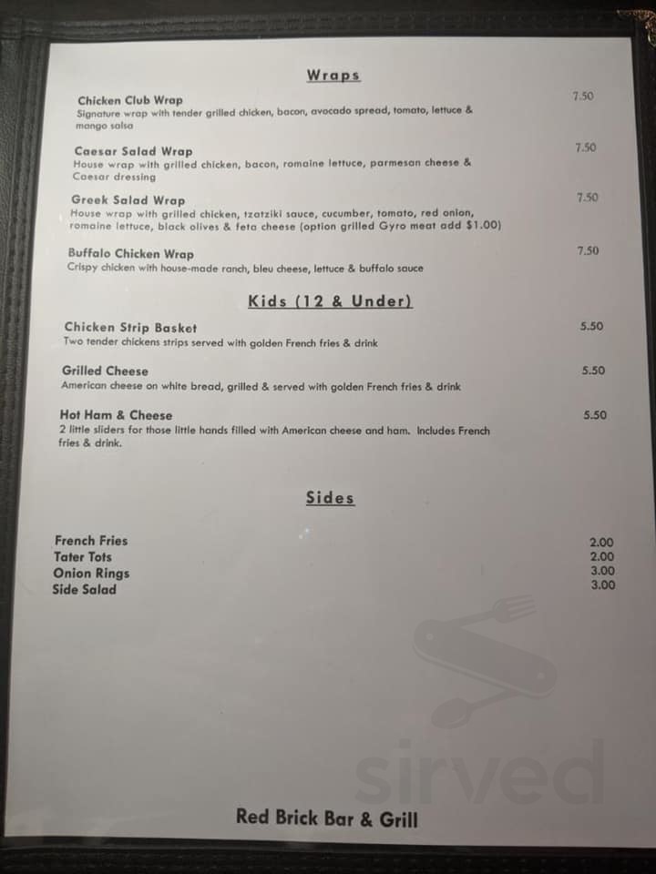 Red Brick Bar & Grill menus in Blair, Nebraska, United States