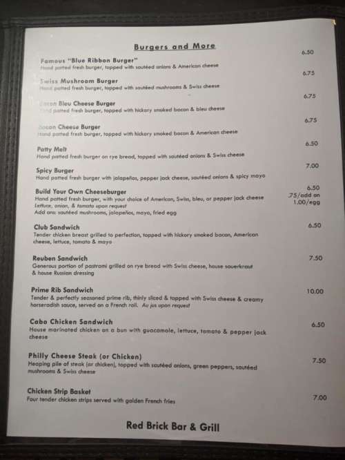 Red Brick Bar & Grill menu in Blair, Nebraska, USA