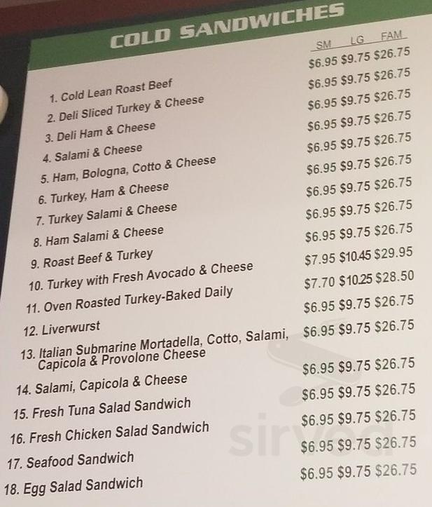 Sandwich Mill Deli menu in San Jose, California, USA