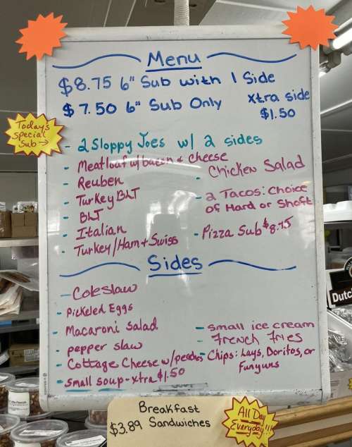 County Line Market menu in Tionesta, Pennsylvania, USA