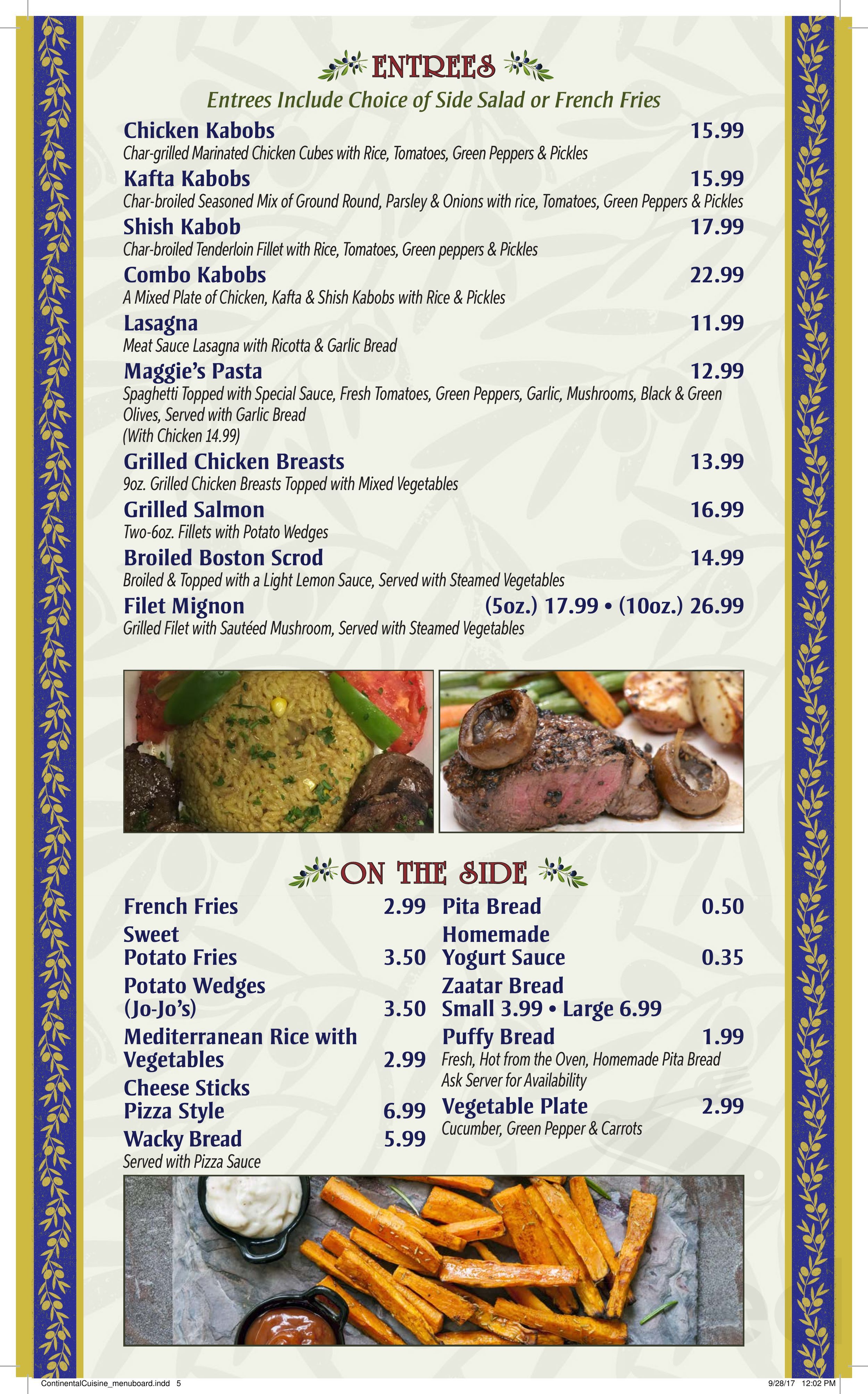 Continental Cuisine menu in Fairlawn, Ohio, USA