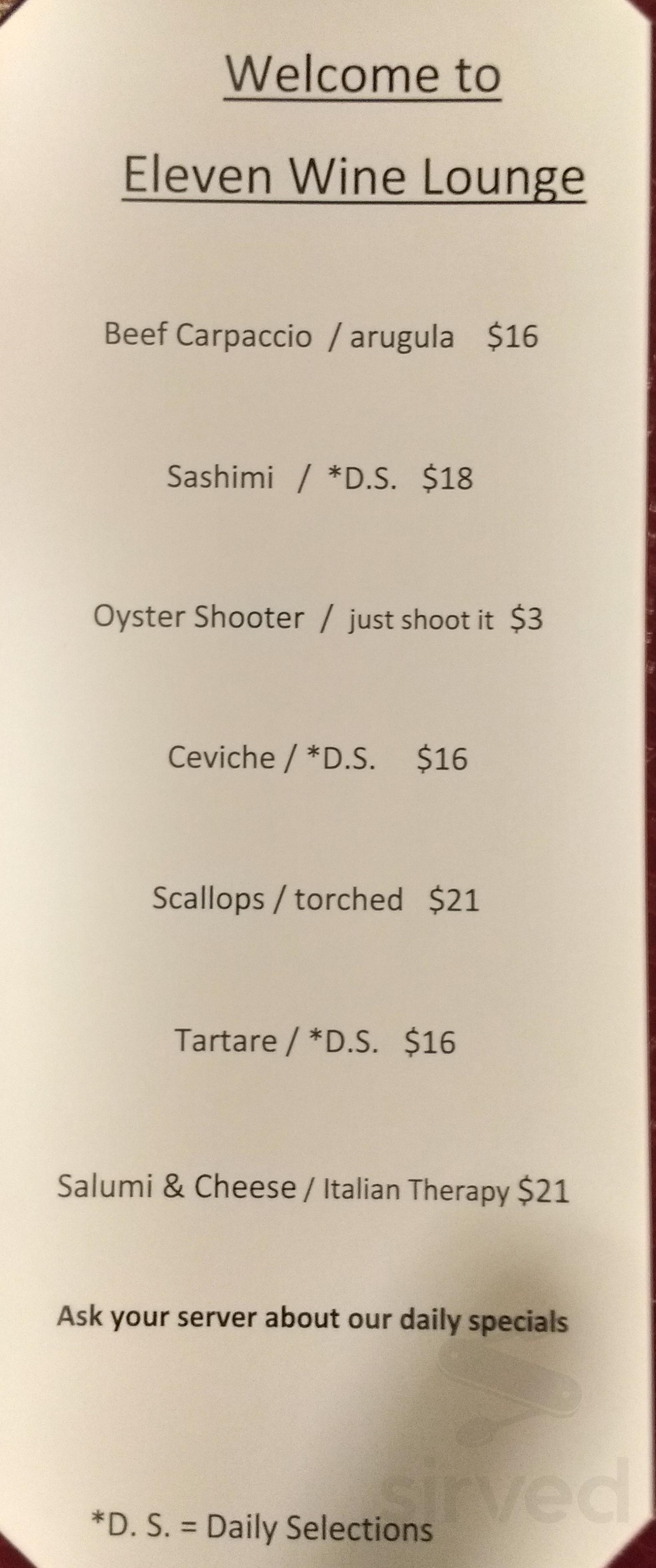 Eleven Wine Lounge menu in Santa Ynez, California, USA