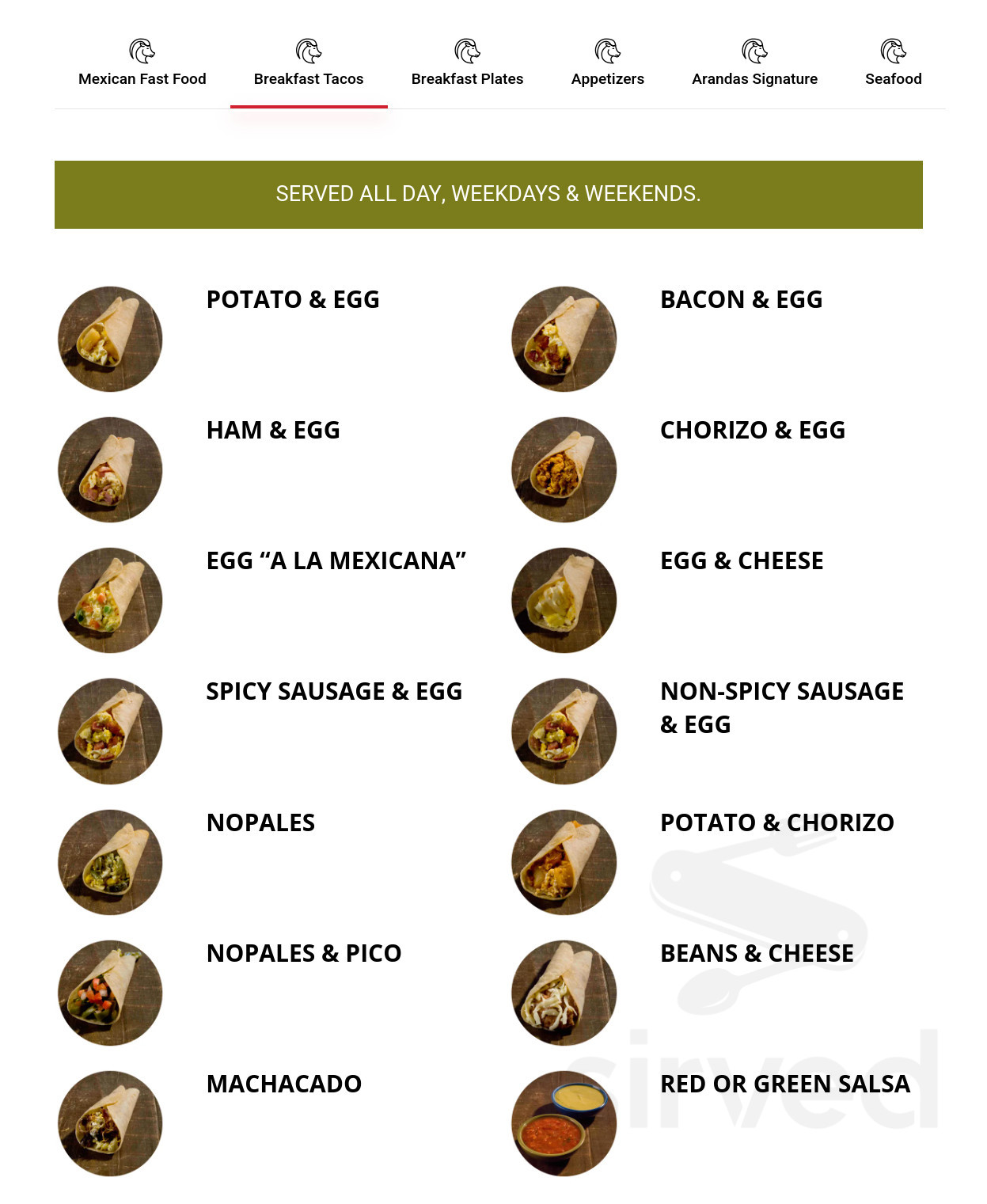 Menu - Cypress TX's El Viejo Solis | Sirved