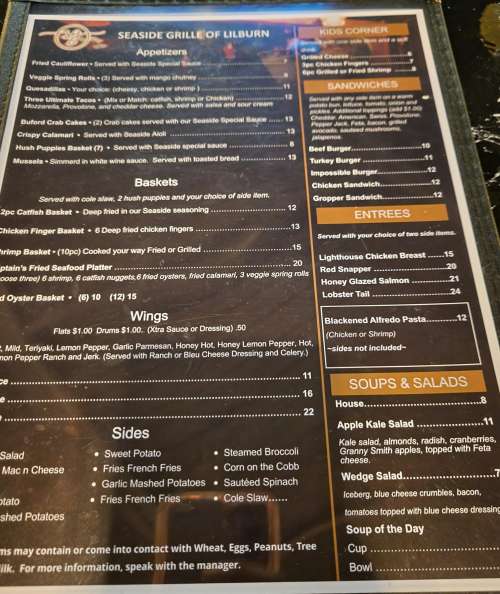 Seaside Grille of Lilburn menu in Lilburn, Georgia, USA