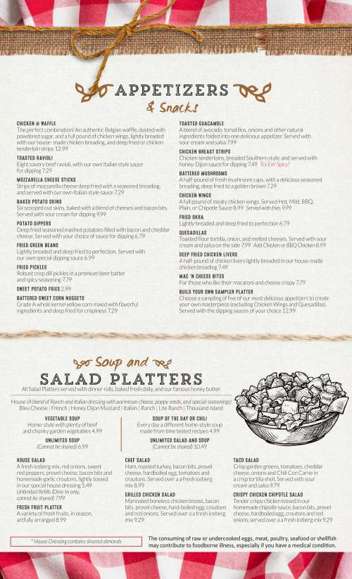 Gingham's Homestyle Restaurant menu in St Charles, Missouri, USA
