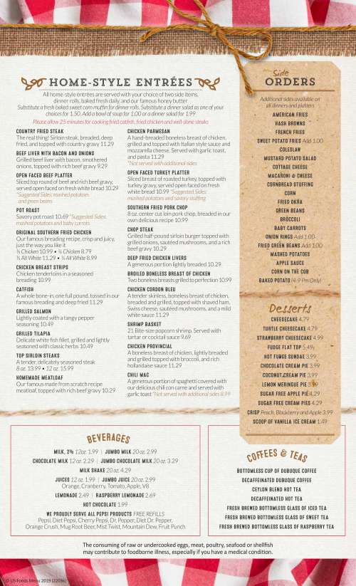 Gingham's Homestyle Restaurant menu in St Charles, Missouri, USA