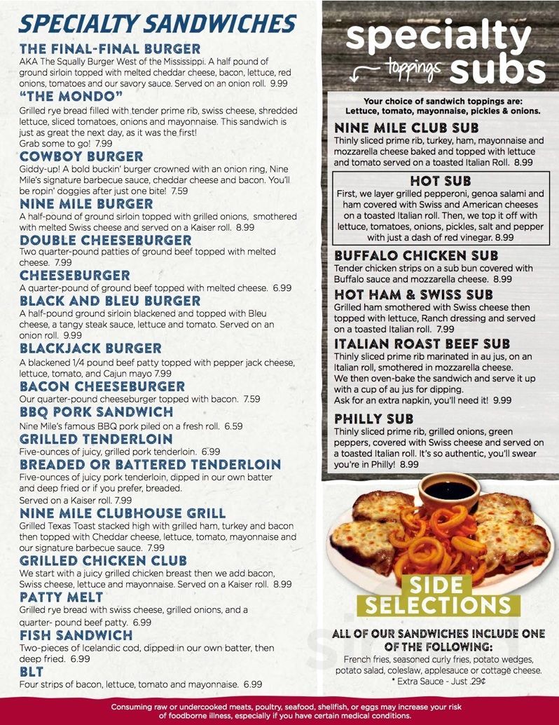 Nine Mile Restaurant menu in Fort Wayne, Indiana, USA