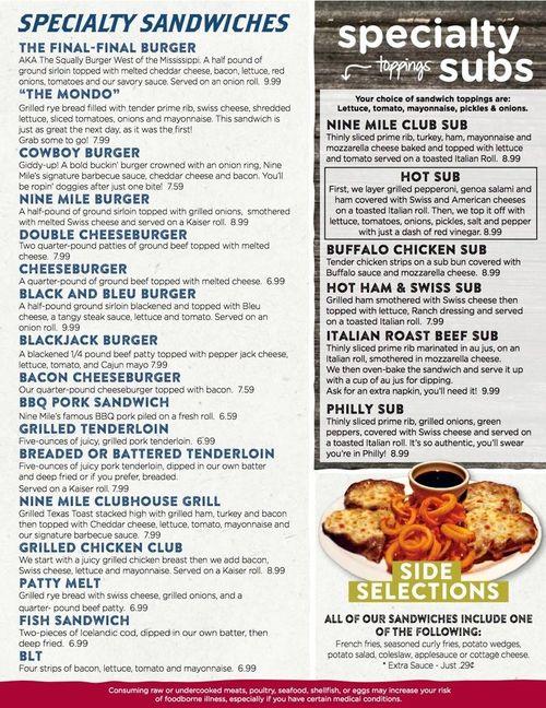 Nine Mile Restaurant menu in Fort Wayne, Indiana, USA