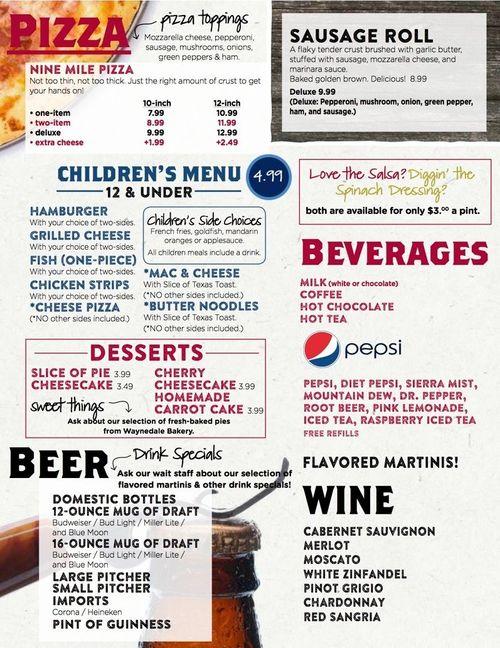 Nine Mile Restaurant menu in Fort Wayne, Indiana, USA