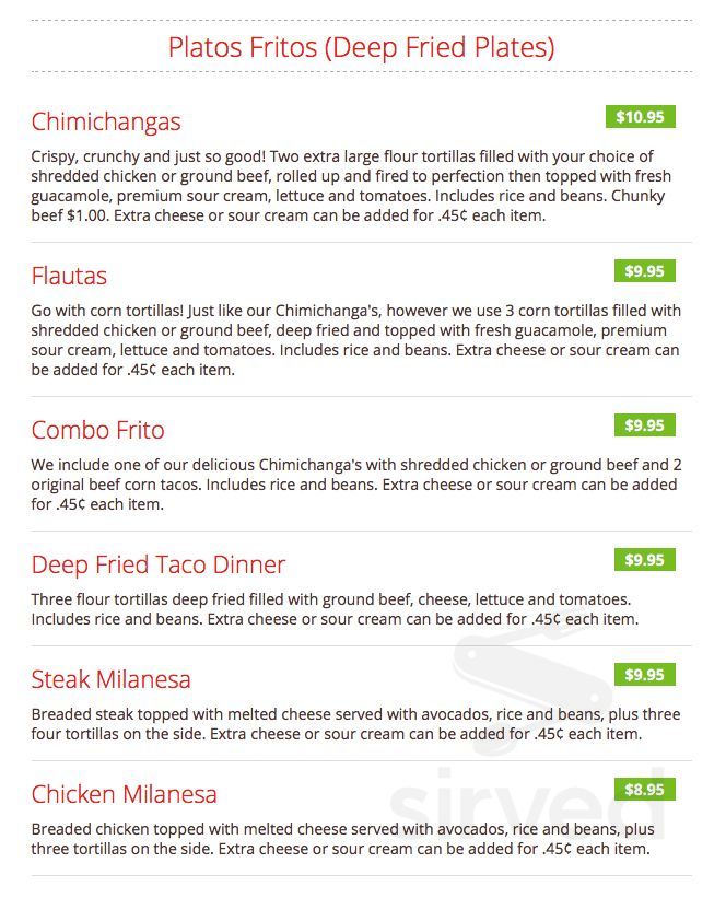 Menu - Ecorse MI's Taco Especial | Sirved