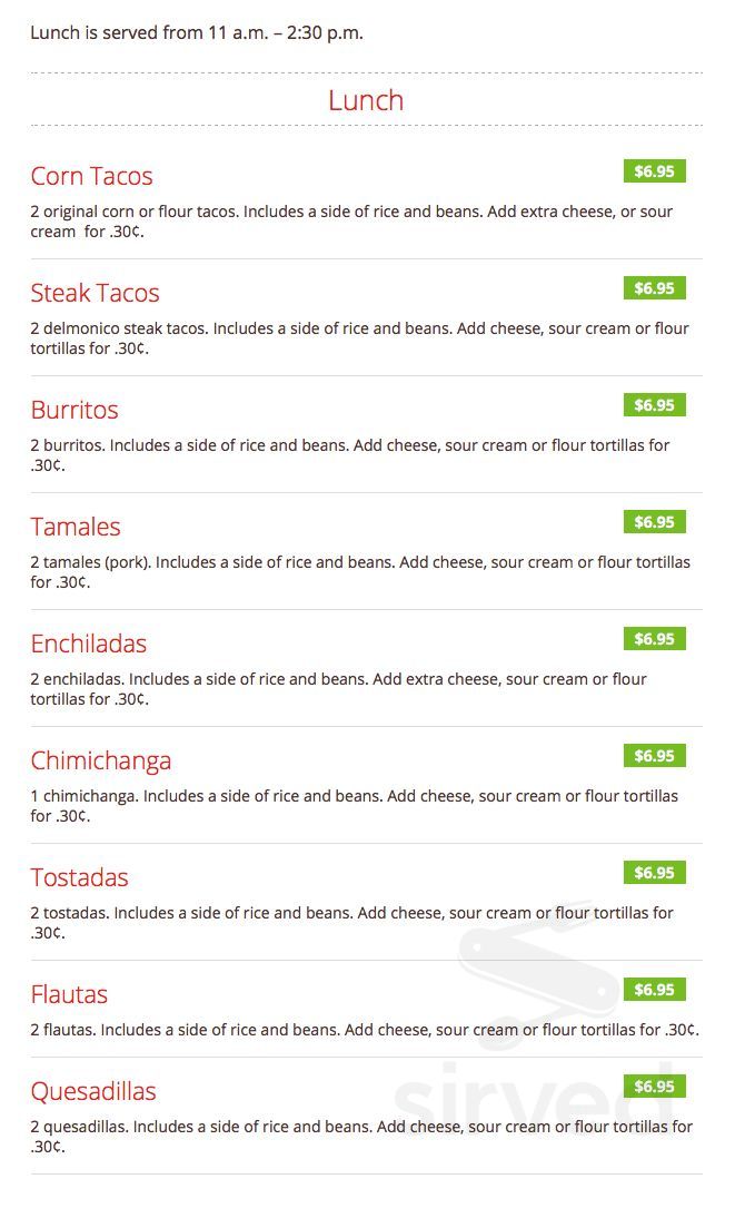 Menu - Ecorse MI's Taco Especial | Sirved