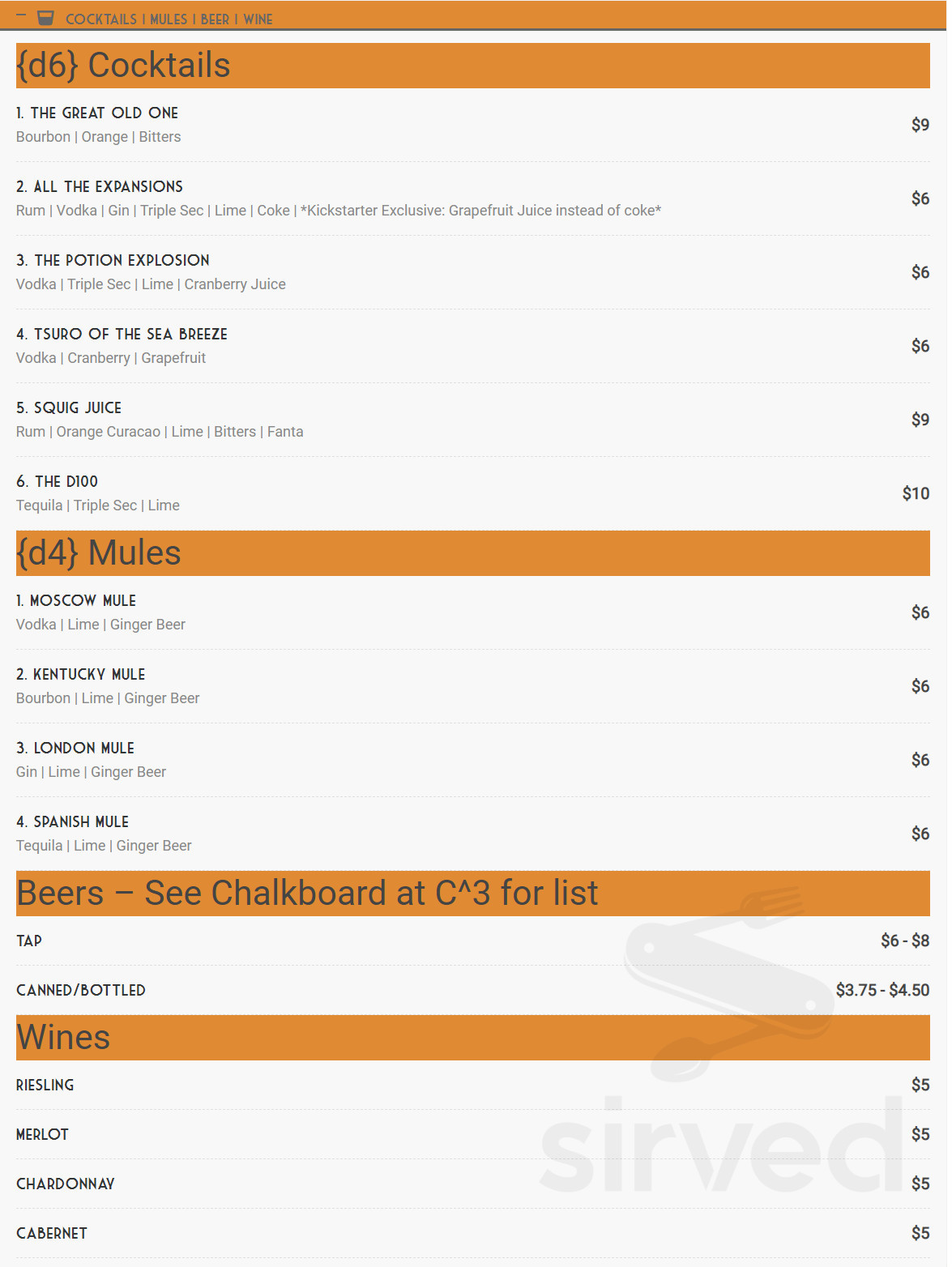 Menu - Overland Park KS's Cardboard Corner Cafe | Sirved