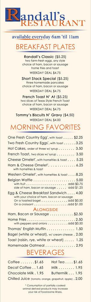 Randall's Restaurant menu in Perryopolis, Pennsylvania, USA