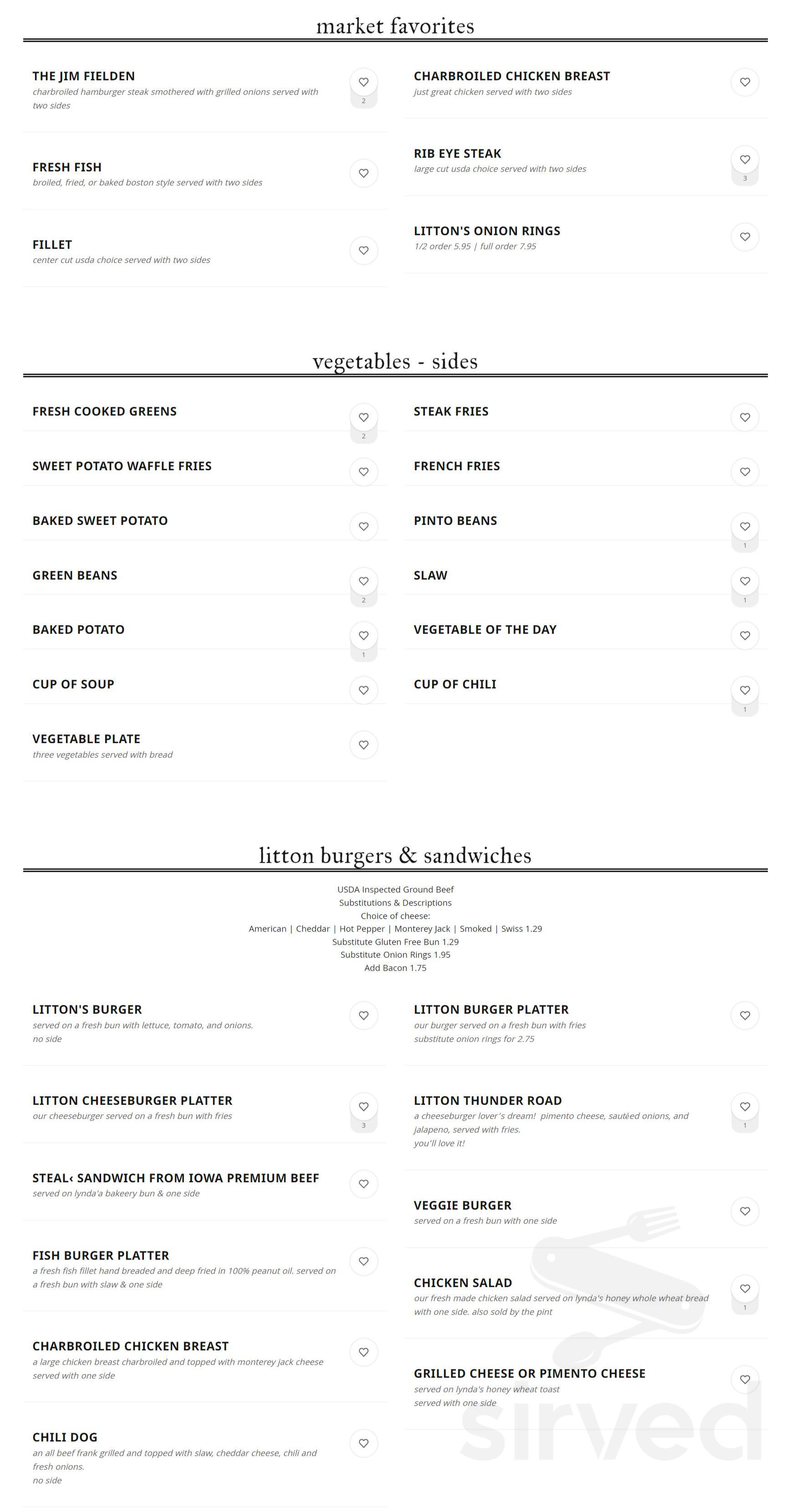 Litton's menu in Knoxville, Tennessee, USA