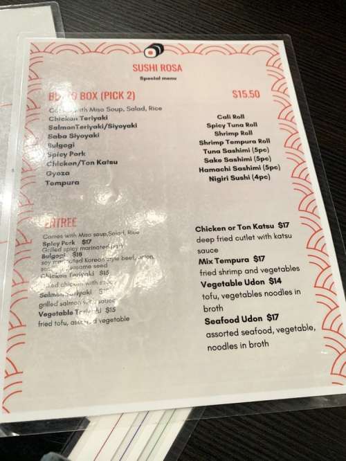 Sushi Rosa menu in Santa Rosa, California, USA