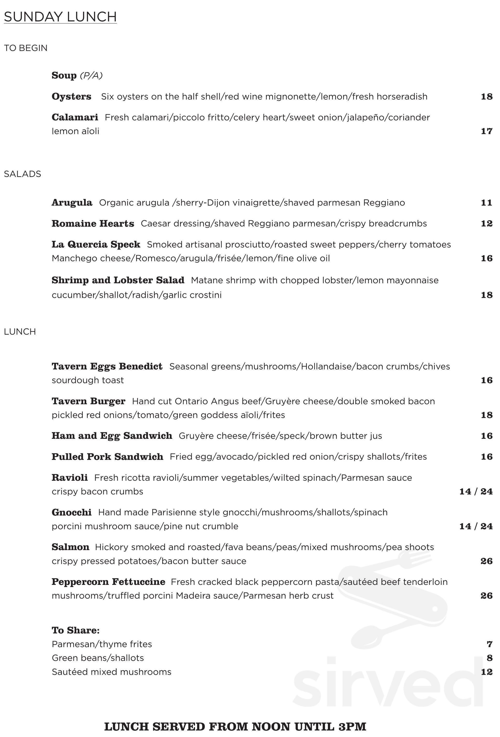 The Glen Tavern menu in Georgetown, Ontario, Canada