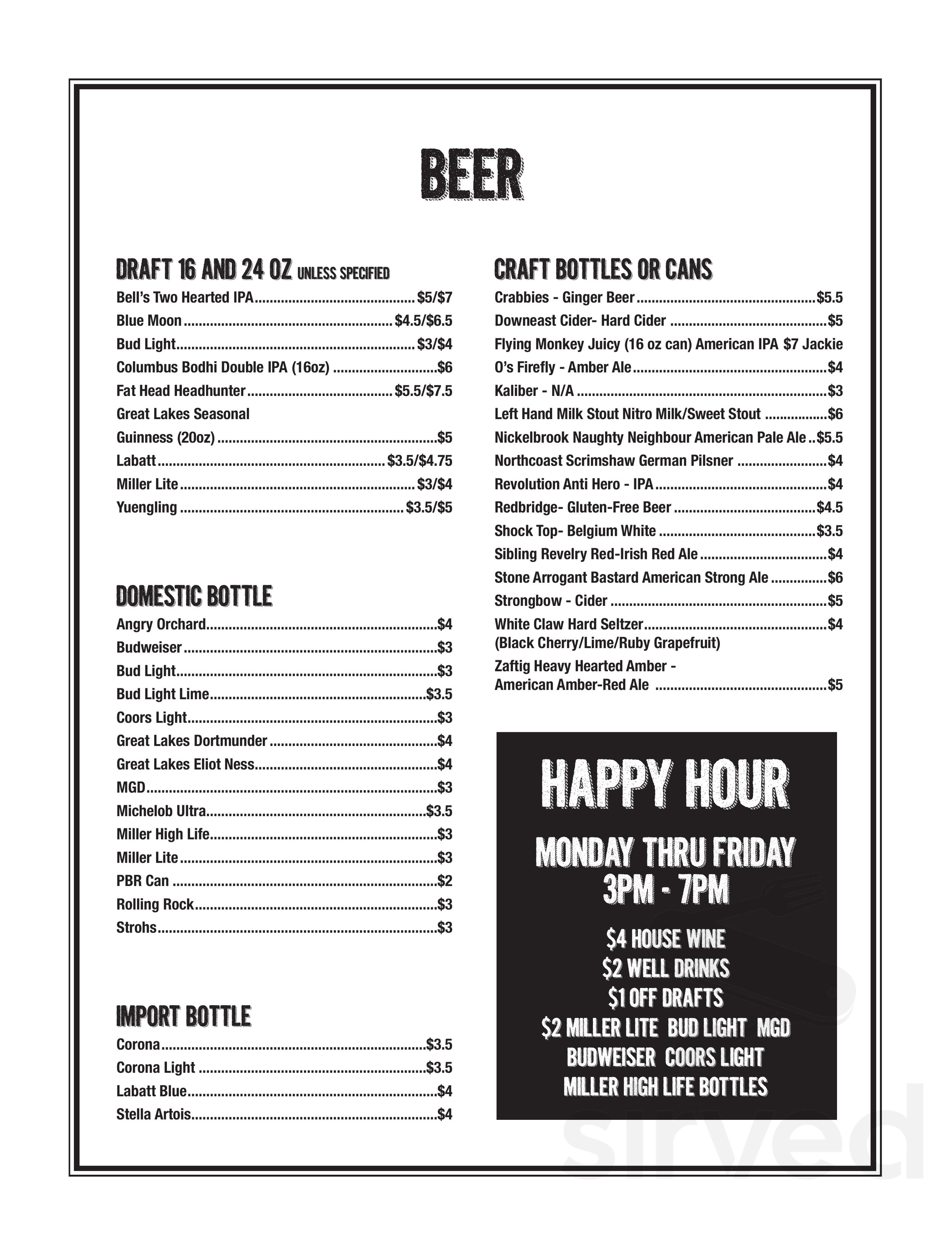 Tavern Six menus in Kirtland, Ohio, United States