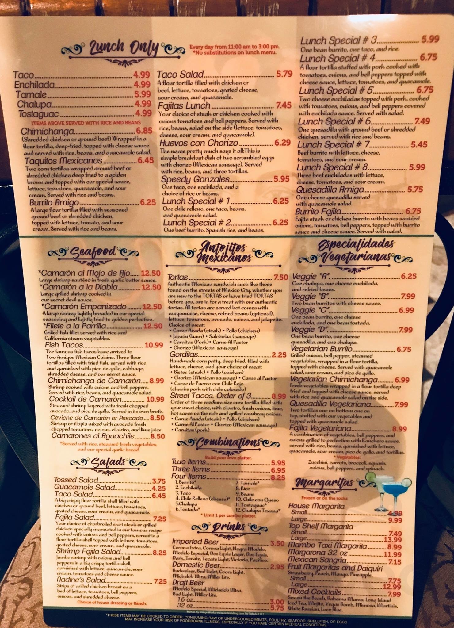 Two Amigos Mexican Cantina menus in Oneonta, Alabama, United States