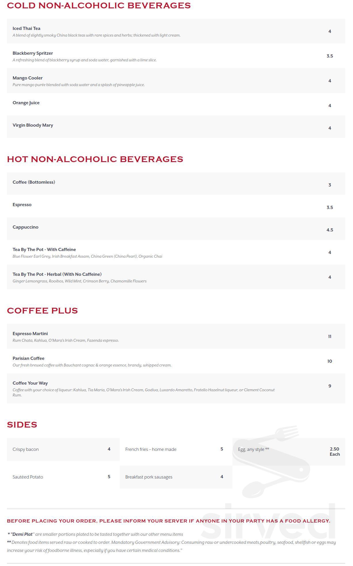 The Elephant Walk South End menu in Boston, Massachusetts, USA