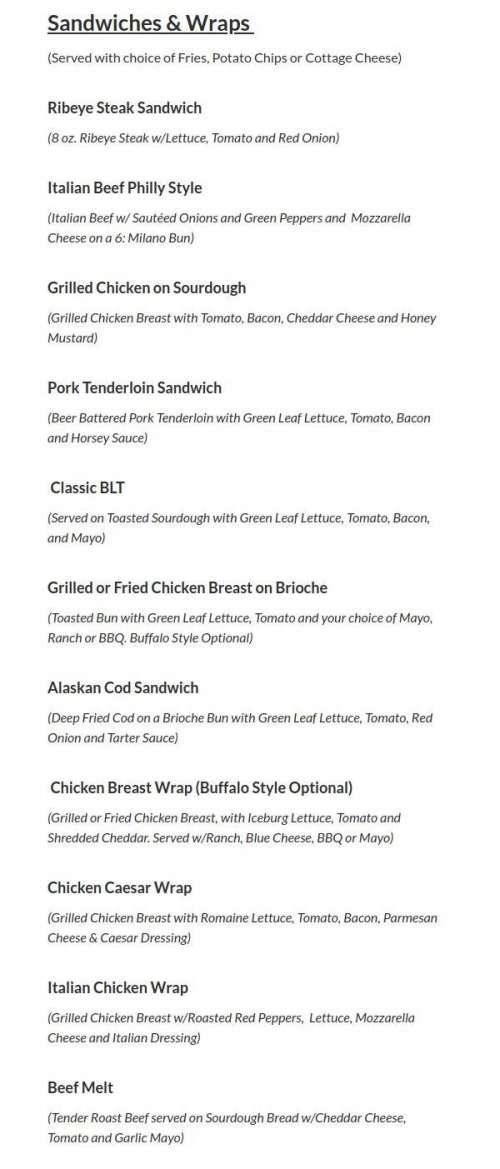 The Office Bar & Grill menu in Channahon, Illinois, USA