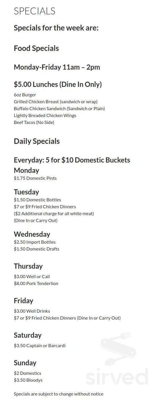 The Office Bar & Grill menu in Channahon, Illinois, USA