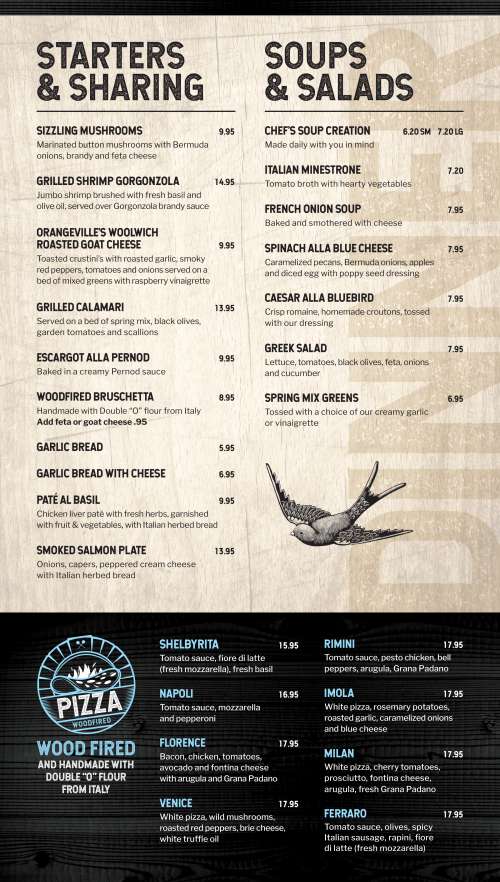 Bluebird Café & Grill menu in Orangeville, Ontario, Canada