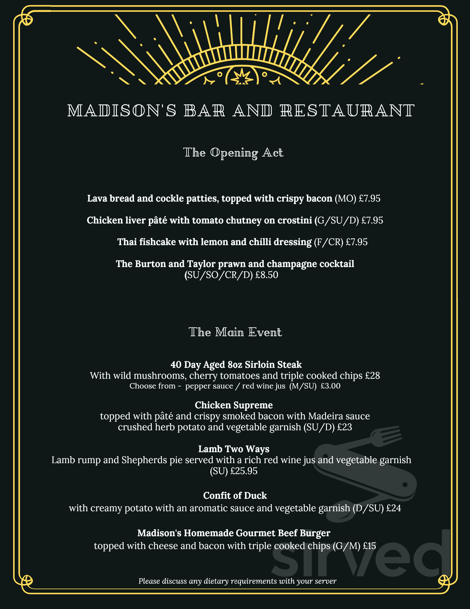 Menu - Athens GA's The Madison Bar and Bistro | Sirved