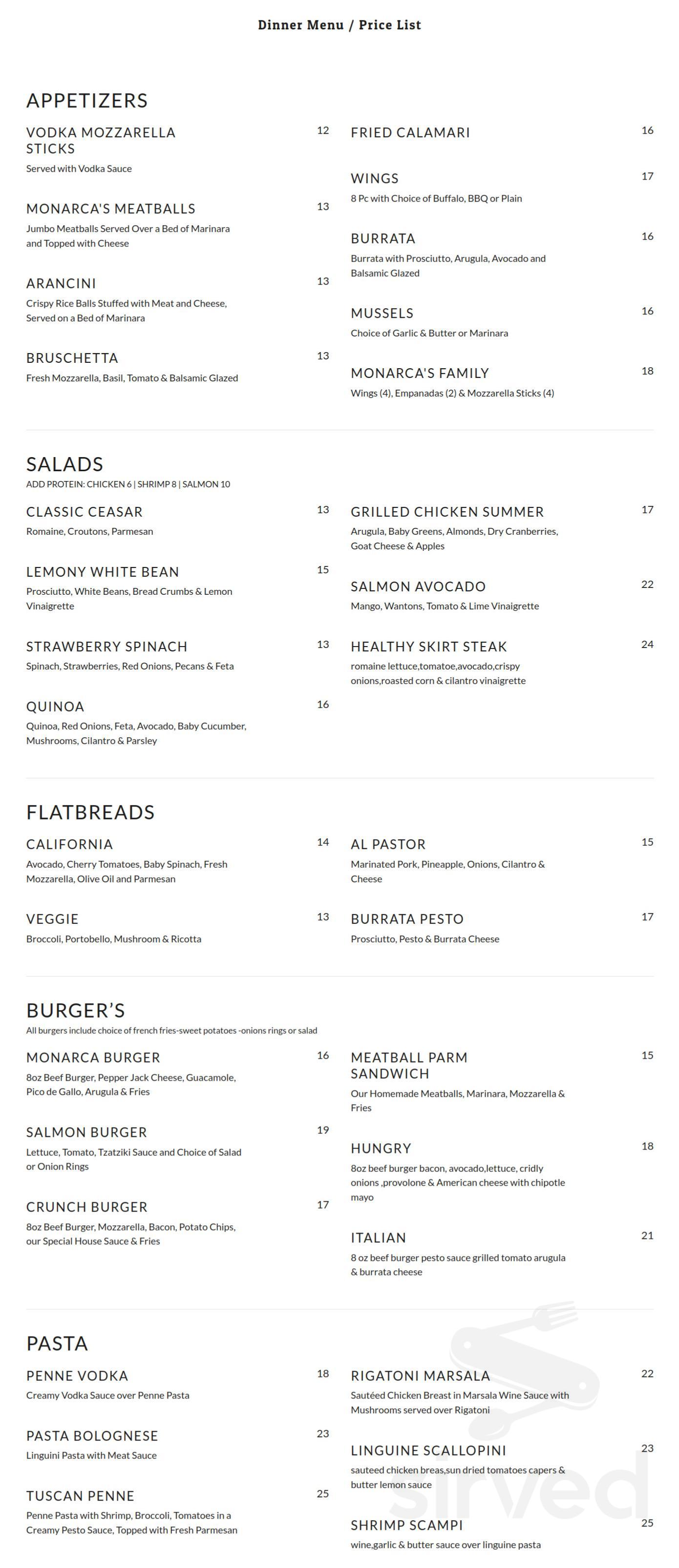 Monarca Restaurant & Bar menu in Mt Kisco, New York, USA