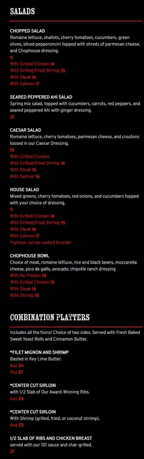 Chophouse 101 menu in Kannapolis, North Carolina, USA