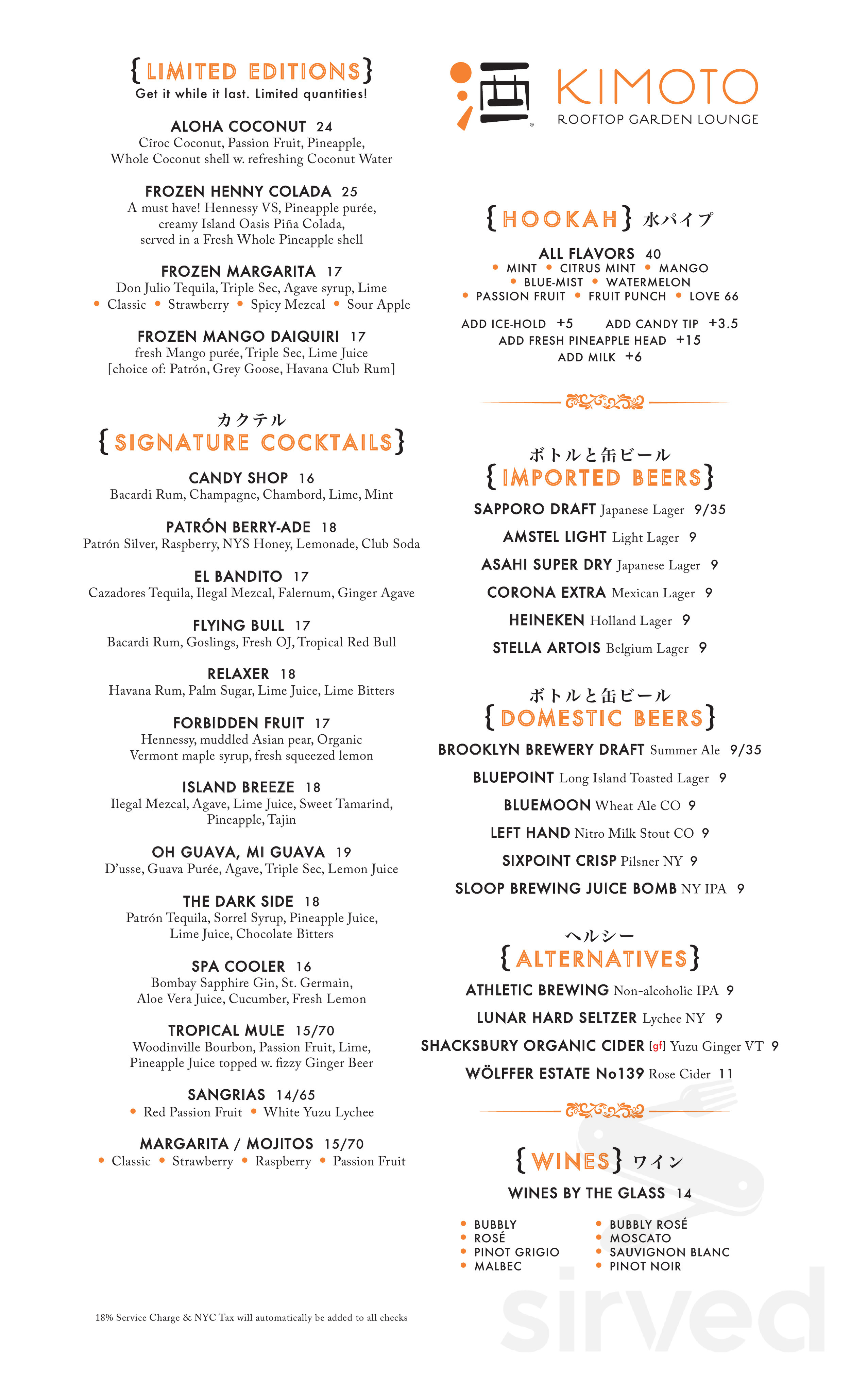 Kimoto Rooftop Restaurant & Garden Lounge menus in Brooklyn, New York ...