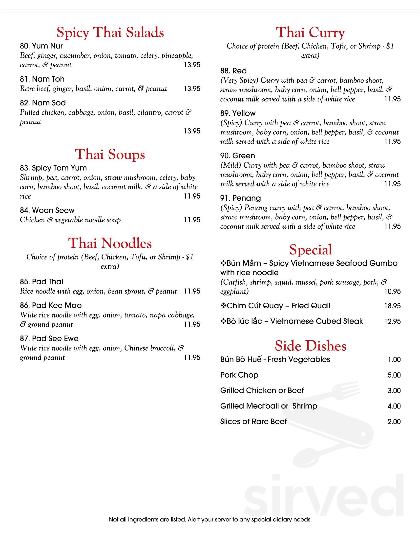 Menu - Chicago IL's Cafe Hoang | Vietnamese & Thai | Sirved